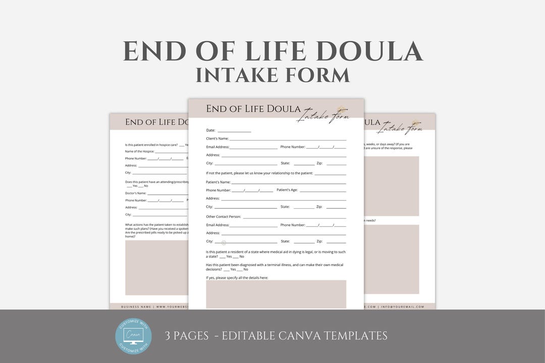 Editable End of Life Doula Client Intake Form Template, Death Doula ...