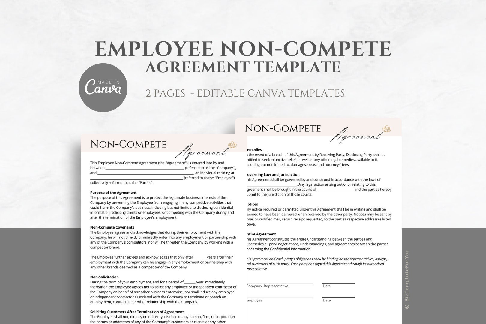 Editable Employee Non-compete Agreement Template, Non Compete Agreement ...