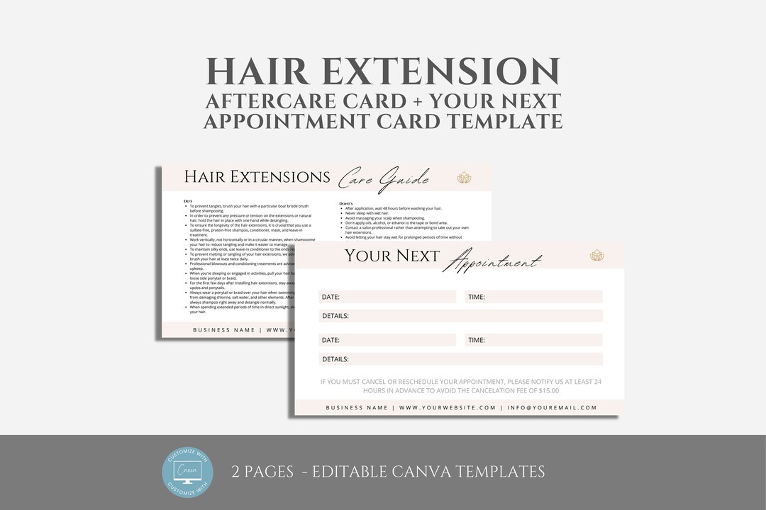 Editable Hair Extensions Aftercare Card Template, Hair Extensions ...