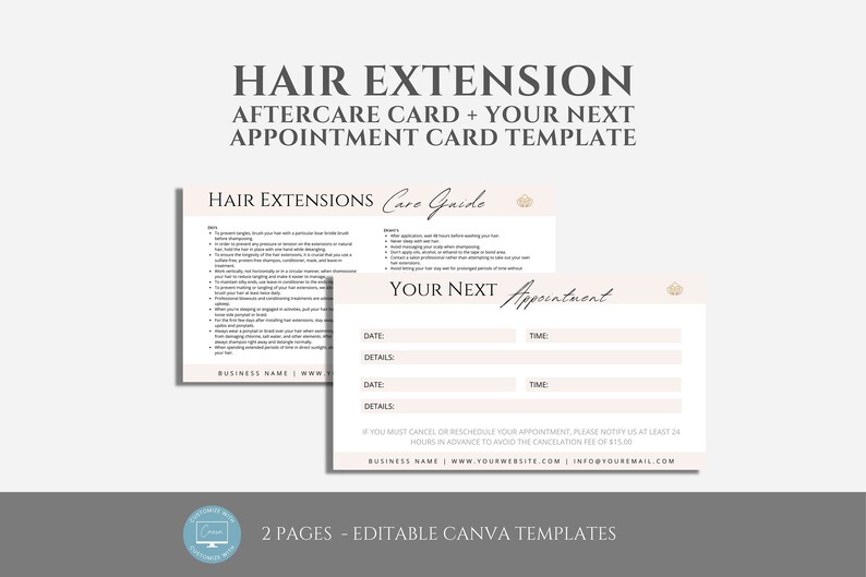 Editable Hair Extensions Aftercare Card Template, Hair Extensions ...