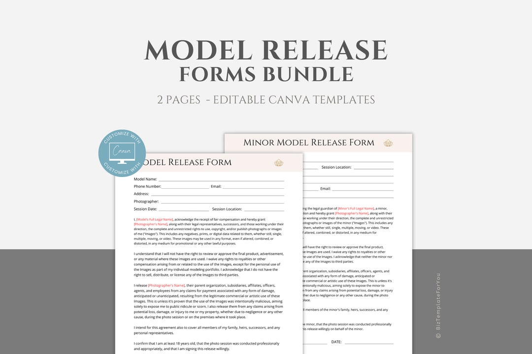 Editable Model Release Form Templates for Photographers, Minor Model ...