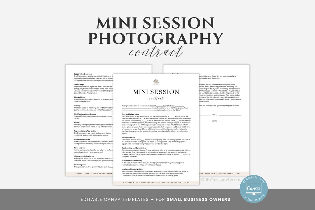 Editable Mini Session Photography Contract Template. Mini Session ...