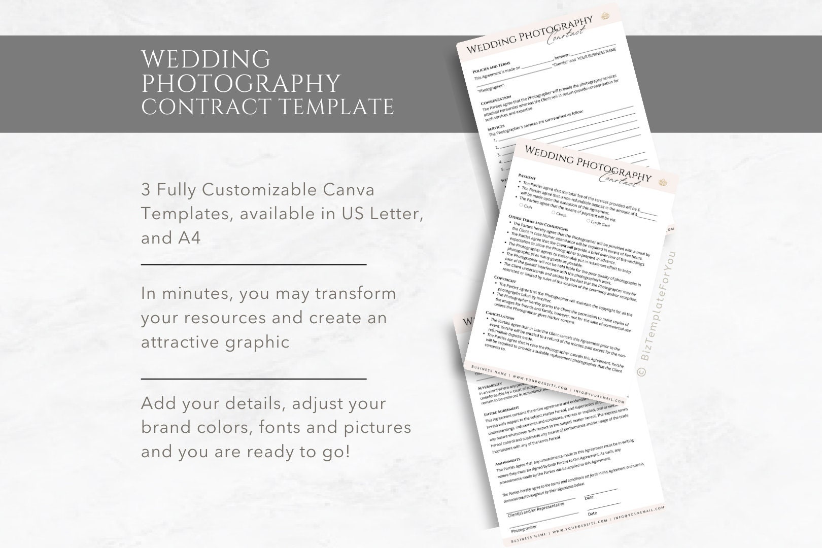 Editable Wedding Photography Contract Template Professional - Etsy
