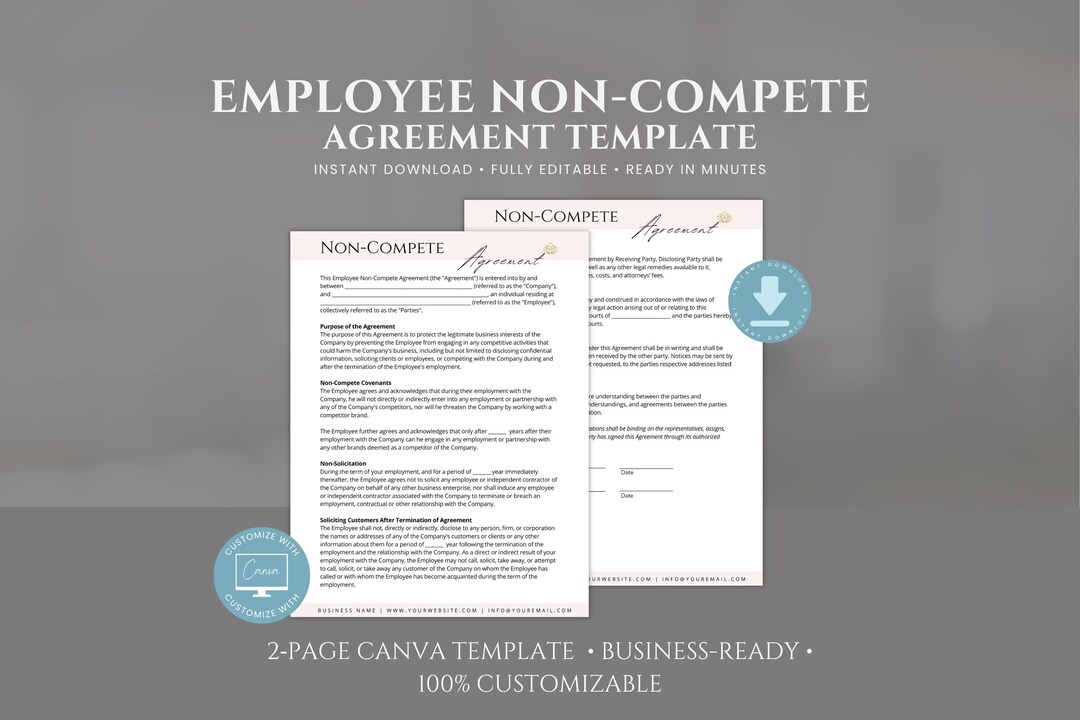 Editable Employee Non-compete Agreement Template, Non Compete Agreement ...