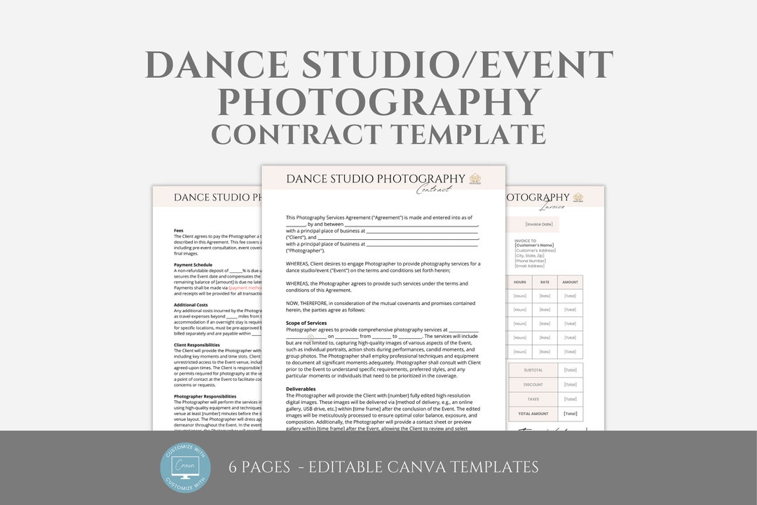 Editable Dance Studio Photography Contract Template, Dance Event ...