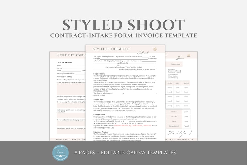 Editable Styled Shoot Contract Template, Mini Session Photography Forms ...