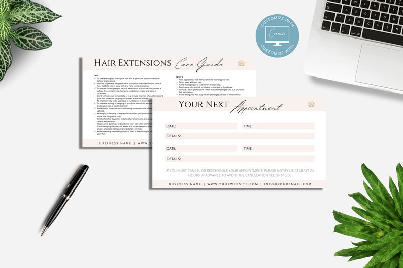 Editable Hair Extensions Aftercare Card Template, Hair Extensions ...
