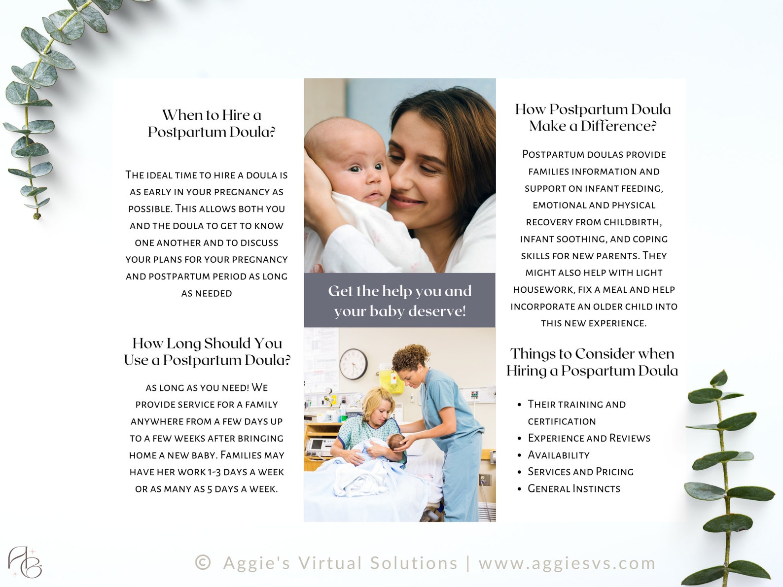 Editable Postpartum Doula Brochure Template Printable | Etsy