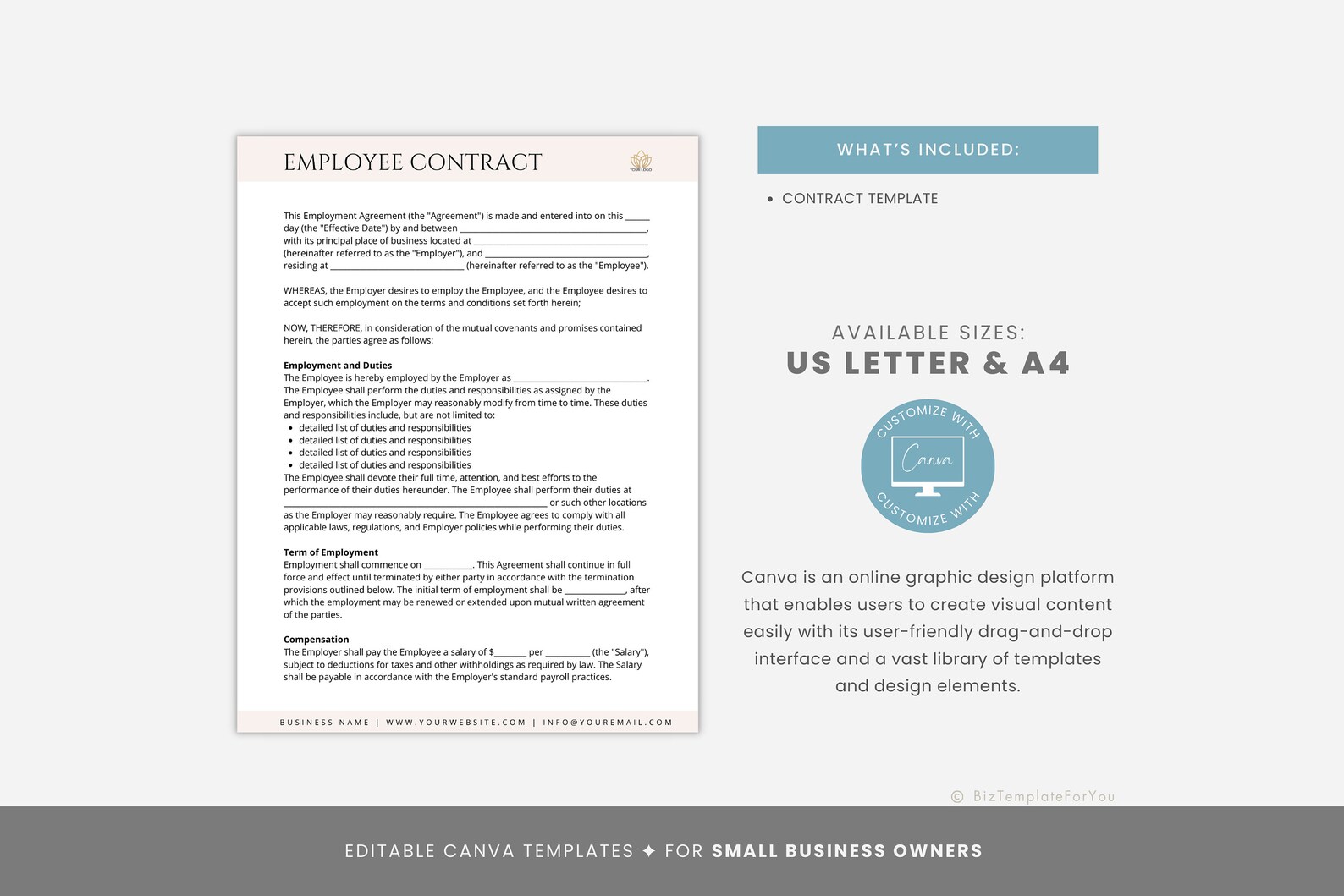 Editable Employee Contract Template, New Hire Template, HR Contract ...