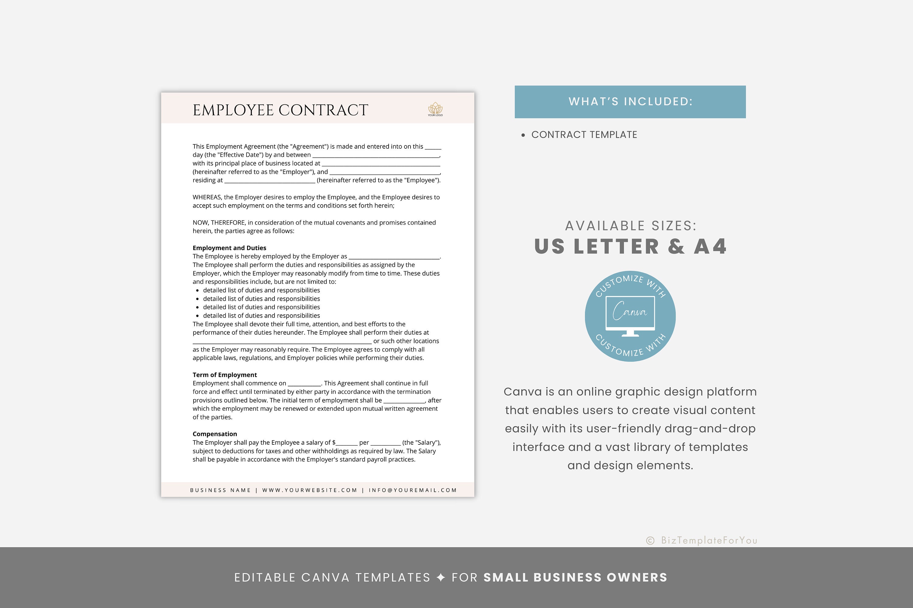 Editable Employee Contract Template, New Hire Template, HR Contract ...