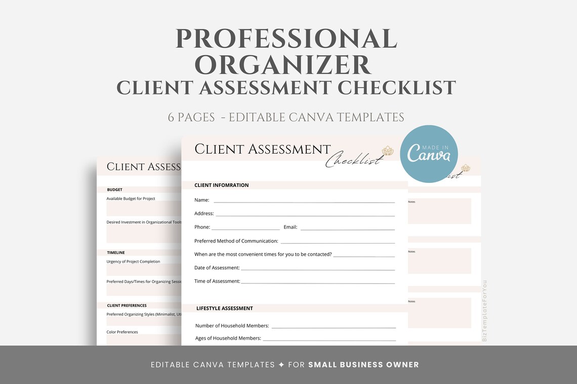 Editable Professional Organizer Client Assessment Checklist Template ...