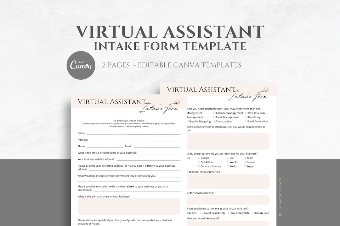 Editable Virtual Assistant Client Intake Form Template, Freelance Personal Assistant Client ...