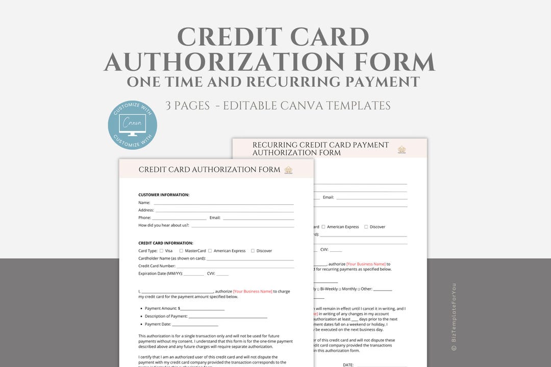 Editable Credit Card Authorization Form Template, Credit Card Intake ...