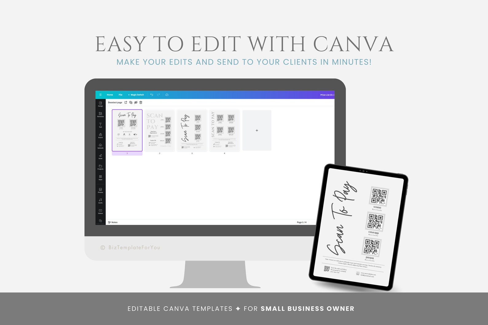 Editable Scan to Pay Template, Cashapp Paypal Sign for Small Business ...