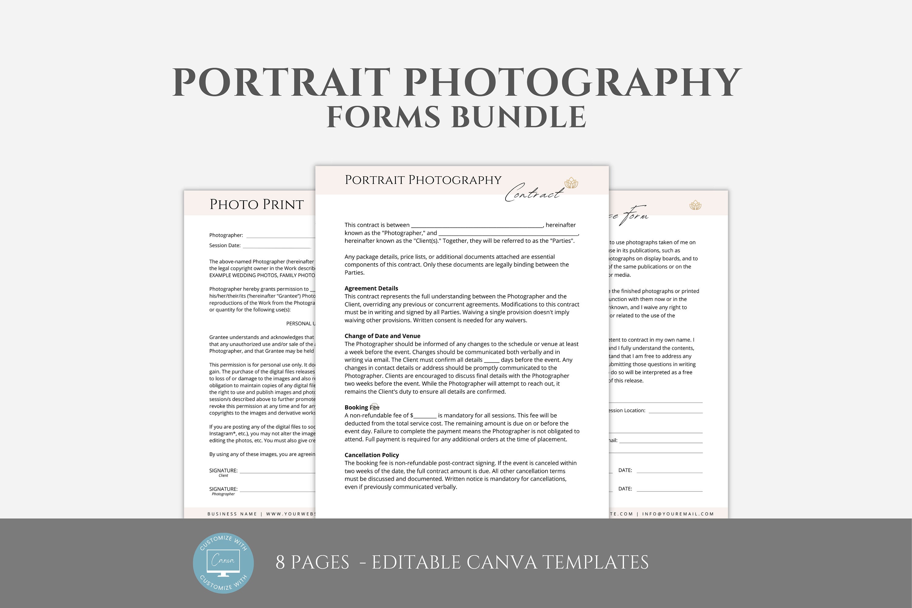 Editable Portrait Photography Contract Template. Portrait Photography ...
