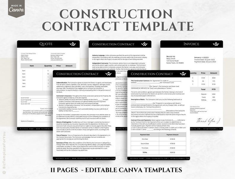 Editable Construction Contract Template Professional - Etsy