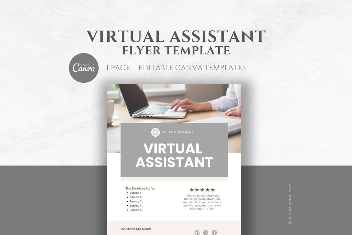 Editable Virtual Assistant Flyer Template, One Page VA Flyer, Virtual ...