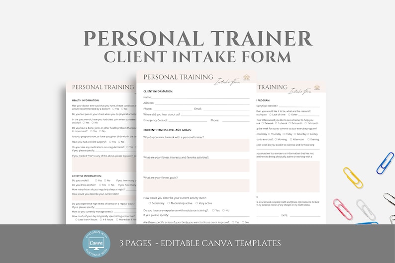 Editable Personal Trainer Client Intake Form, Personal Training ...
