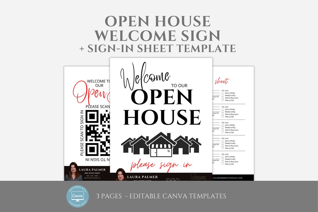 Open House Bundle - Welcome Signs and Sign in Sheet Template, Real ...