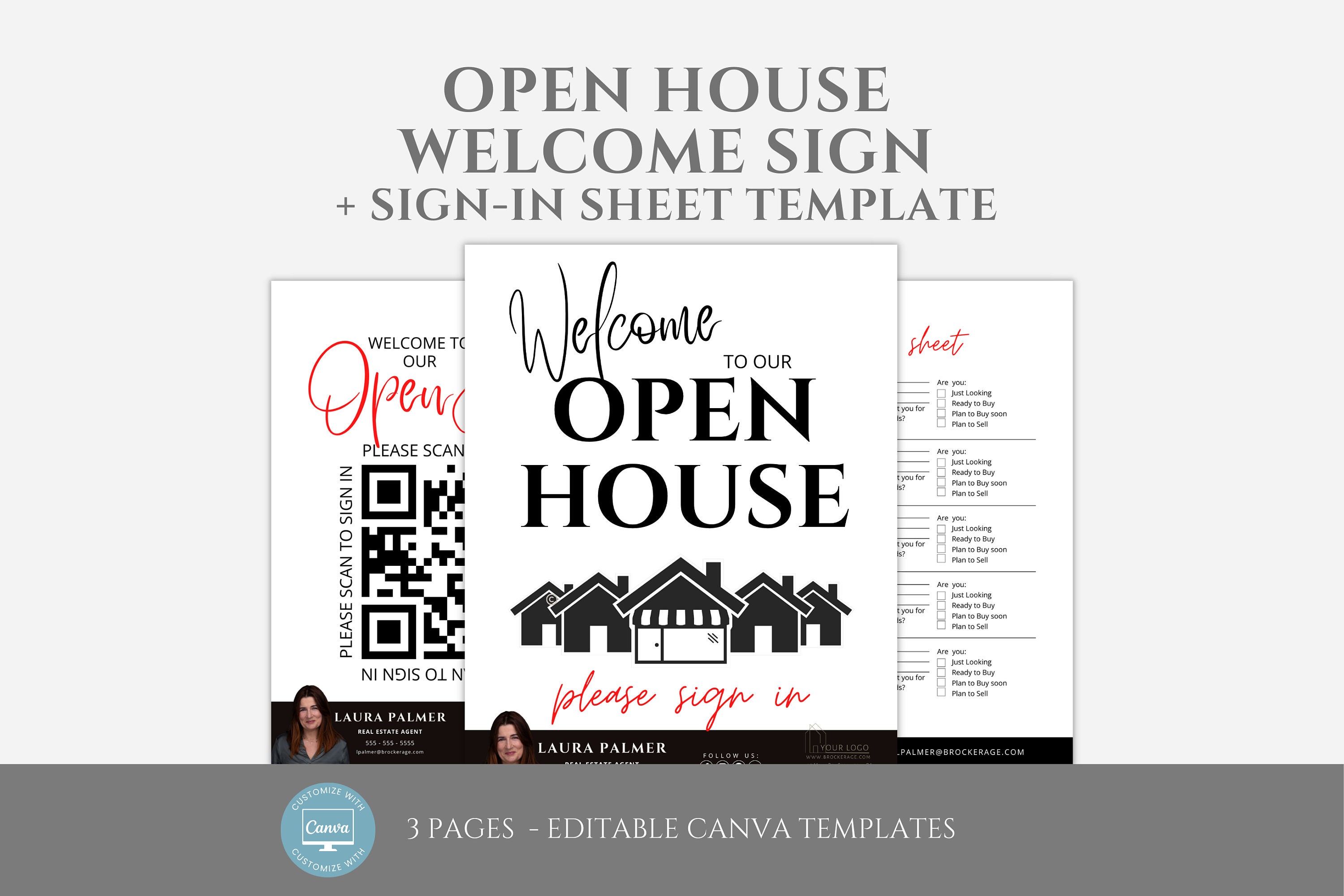 Open House Bundle Welcome Signs and Sign in Sheet Template, Real Estate ...