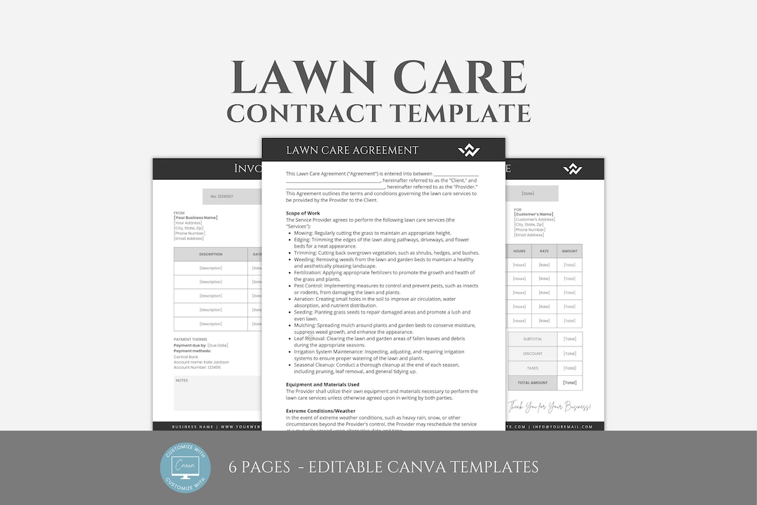 Editable Lawn Care Contract Template, Professional Lawn Maintenance ...