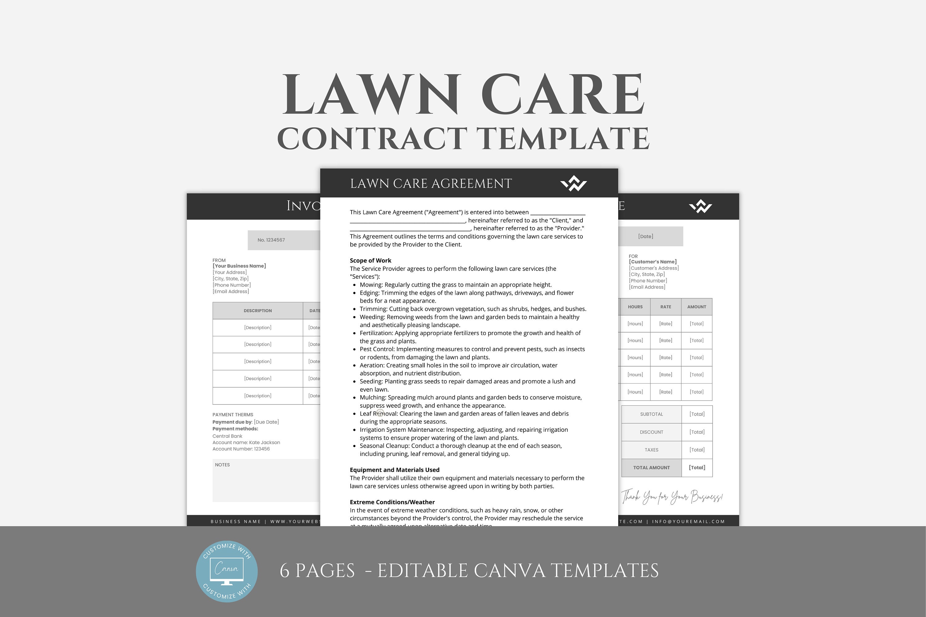 Editable Lawn Care Contract Template, Professional Lawn Maintenance ...