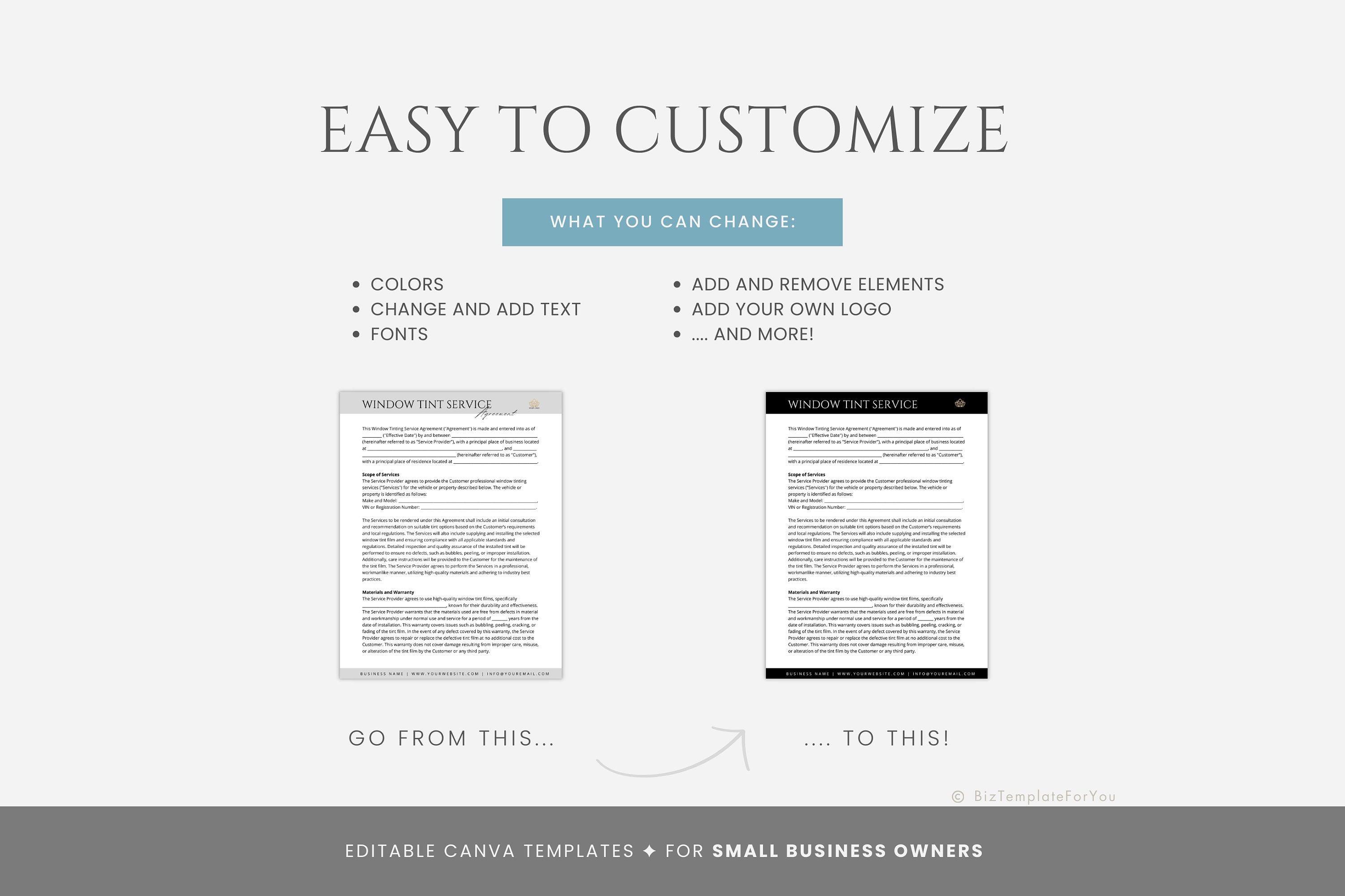 Editable Window Tint Service Agreement Template, Car Window Tinting ...