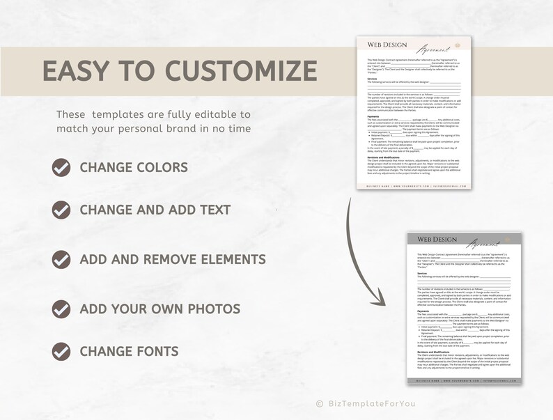 Editable Web Design Contract Template Freelance Website - Etsy