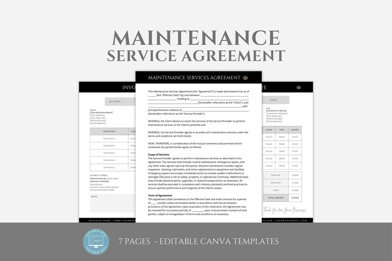 Editable Maintenance Service Agreement, Facility Maintenance Contract ...