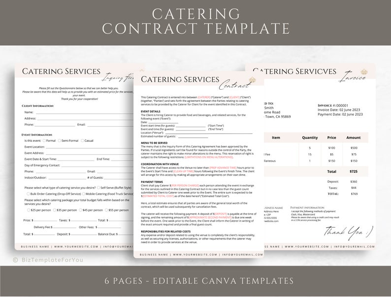 Editable Catering Contract Template Catering Order Form - Etsy