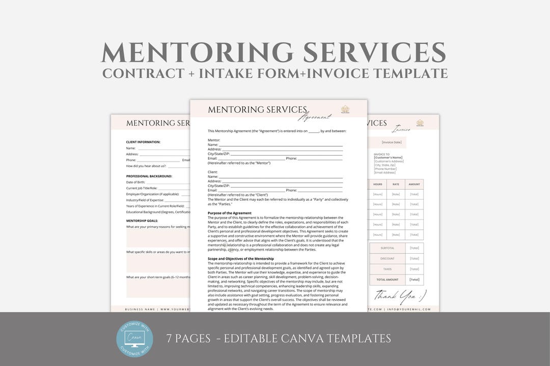 Editable Mentoring Contract Template, Mentorship Agreement, Intake Form ...