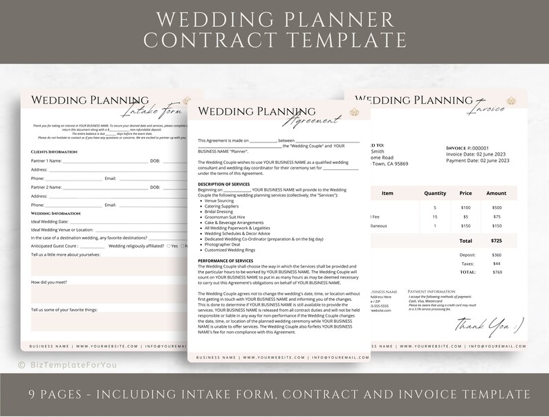 Editable Wedding Planner Contract Template Event Intake Form - Etsy