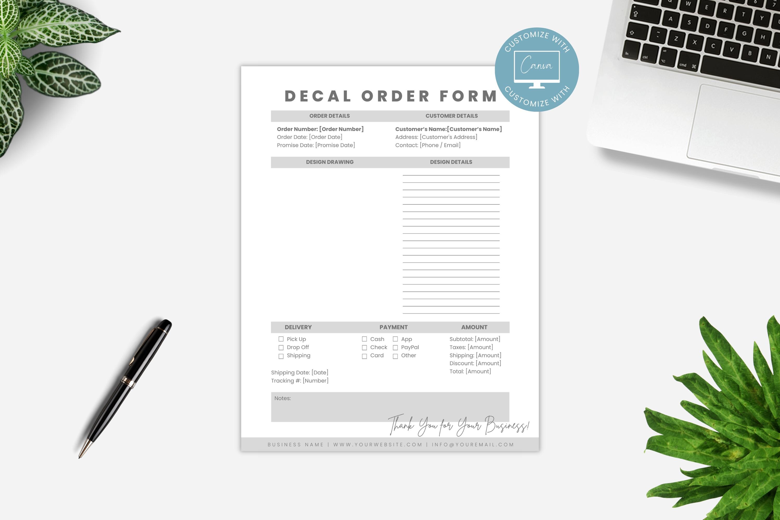 Editable Decal Order Form Template, Printable Decal Order Form Template ...