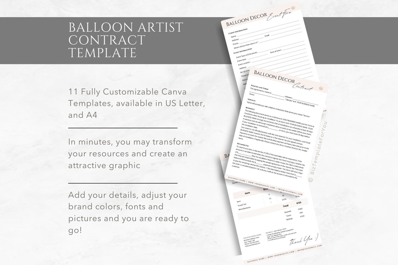 Editable Balloon Decor Contract Template, Freelance Balloon Artist ...