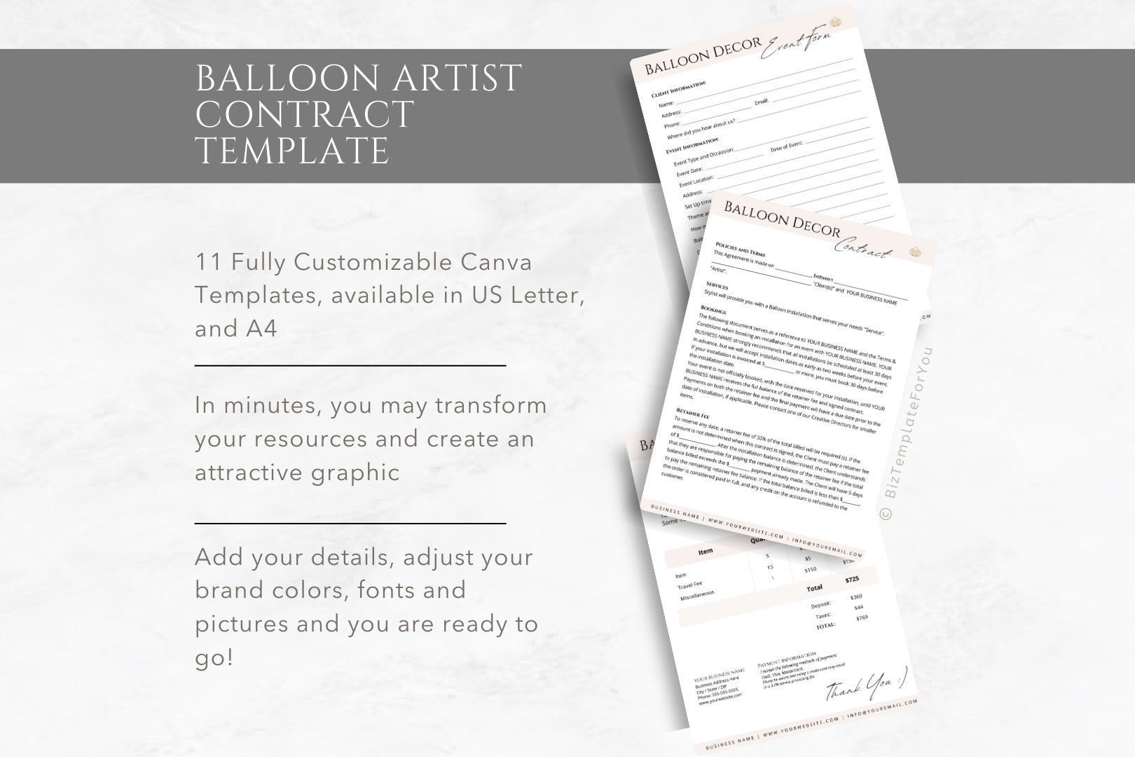 Editable Balloon Decor Contract Template, Freelance Balloon Artist ...