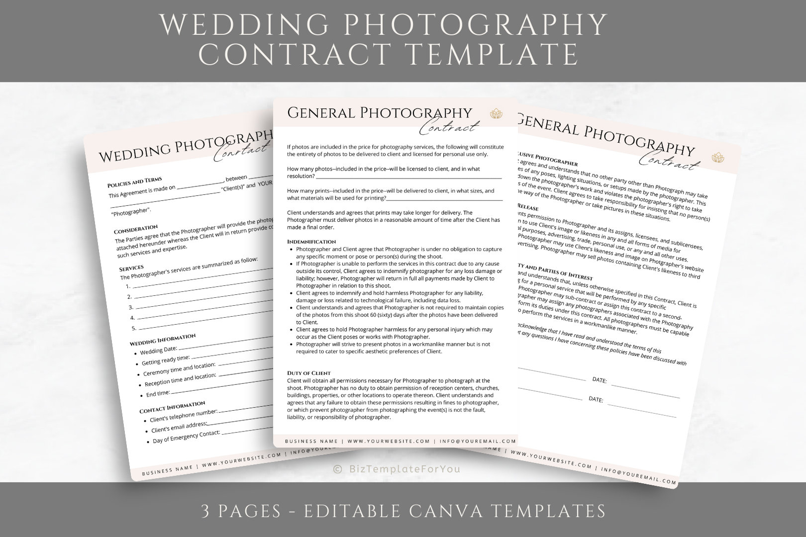 Editable Wedding Photography Contract Template Professional - Etsy