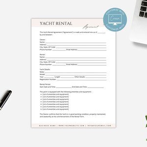 Editable Yacht Rental Agreement Template, Yacht Rental Contract, Boat ...