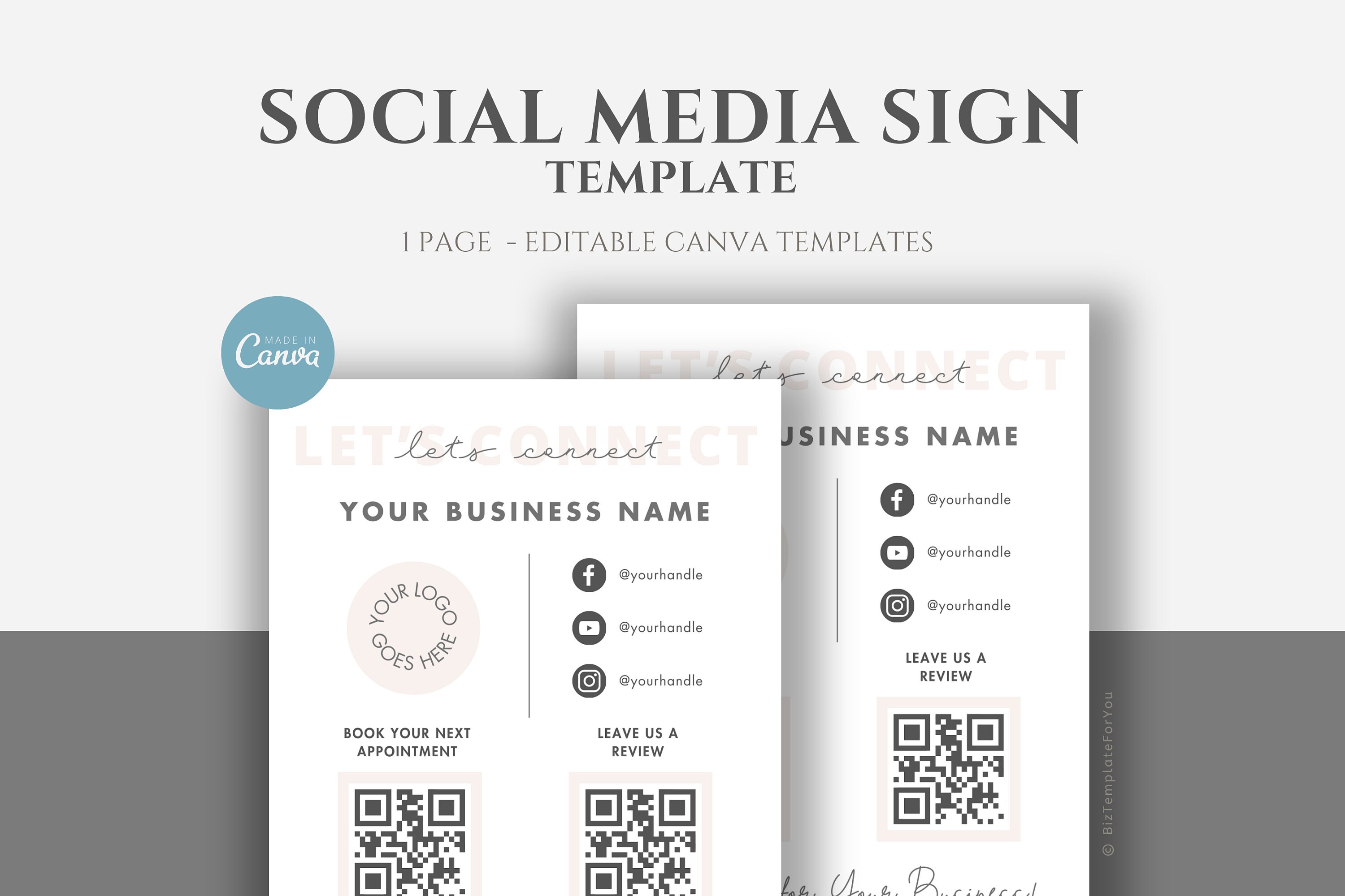 Editable Social Media Sign Template, Business QR Code Sign, Printable ...
