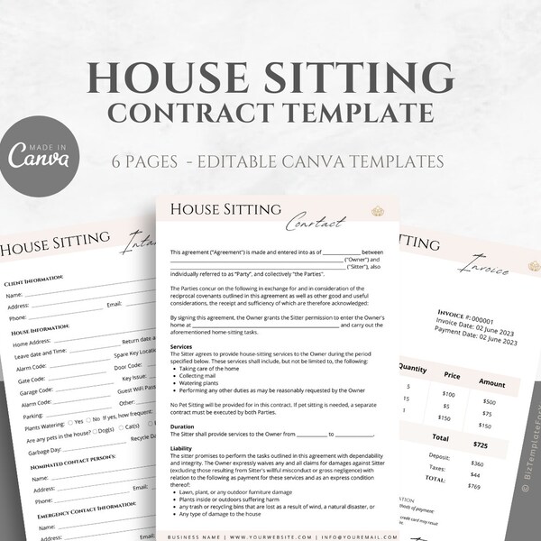 House Sitter Template - Etsy