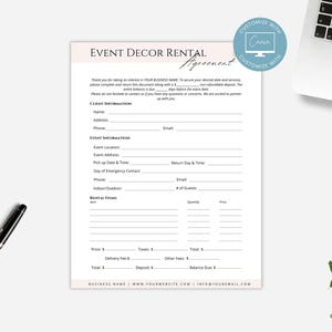 Editable Event Decor Rental Agreement, Party Equipment Rental Contract ...