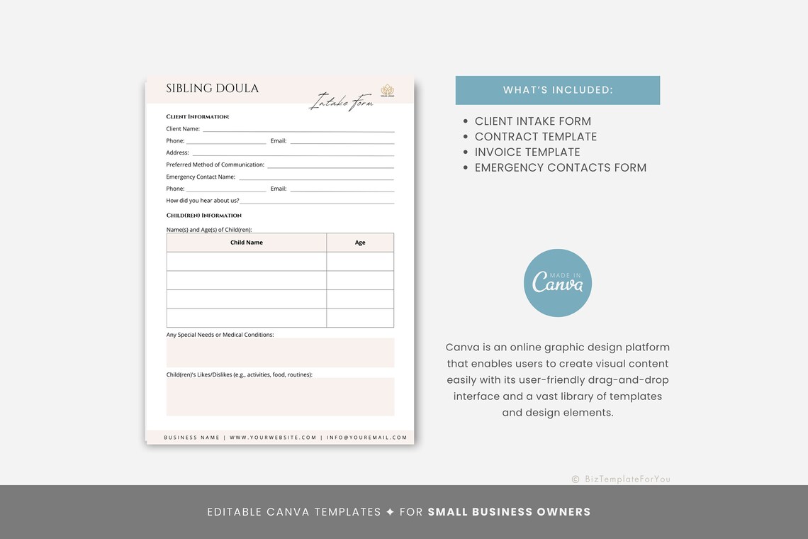 Editable Sibling Doula Business Forms, Incl. Intake Form, Contract ...