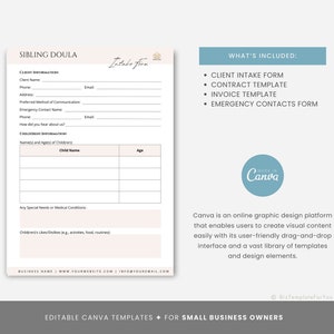 Editable Sibling Doula Business Forms, Incl. Intake Form, Contract ...