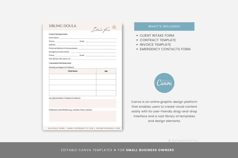 Editable Sibling Doula Business Forms, Incl. Intake Form, Contract ...
