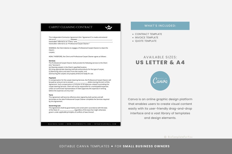Carpet Cleaning Contract Template for Cleaning Service Business, Canva ...