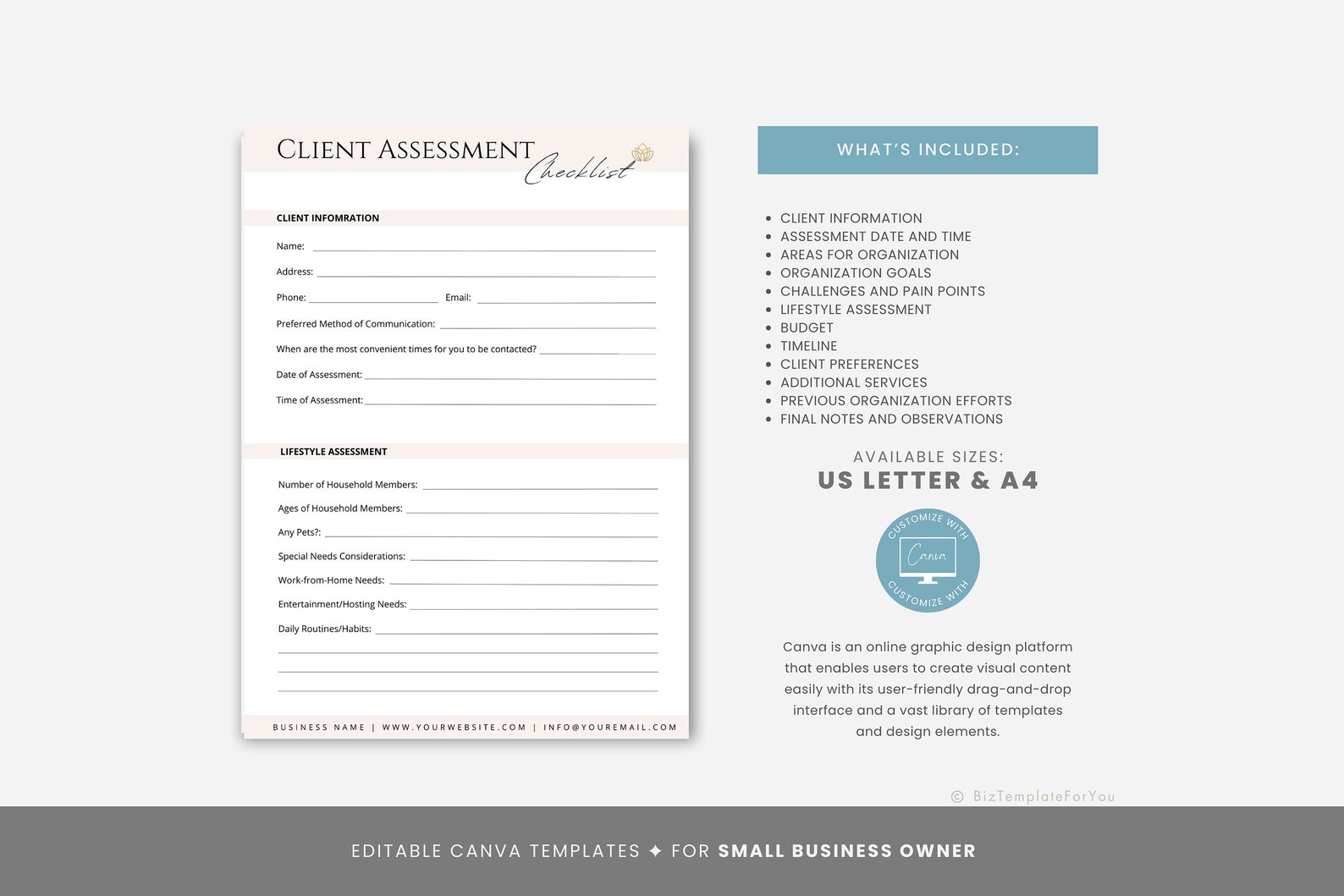 Editable Professional Organizer Client Assessment Checklist Template ...