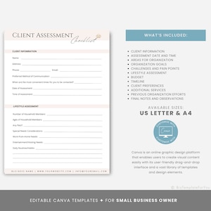 Editable Professional Organizer Client Assessment Checklist Template ...