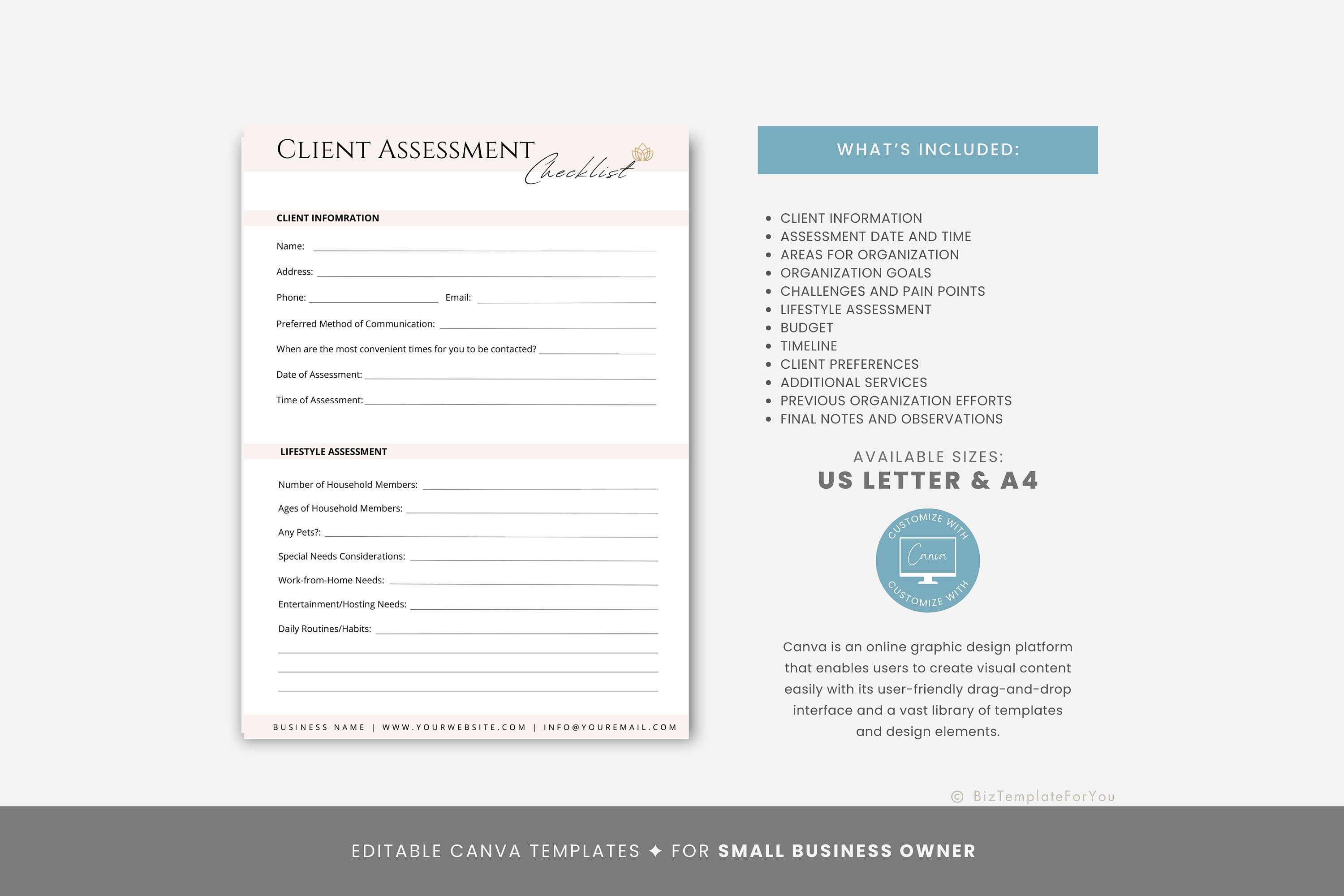 Editable Professional Organizer Client Assessment Checklist Template ...