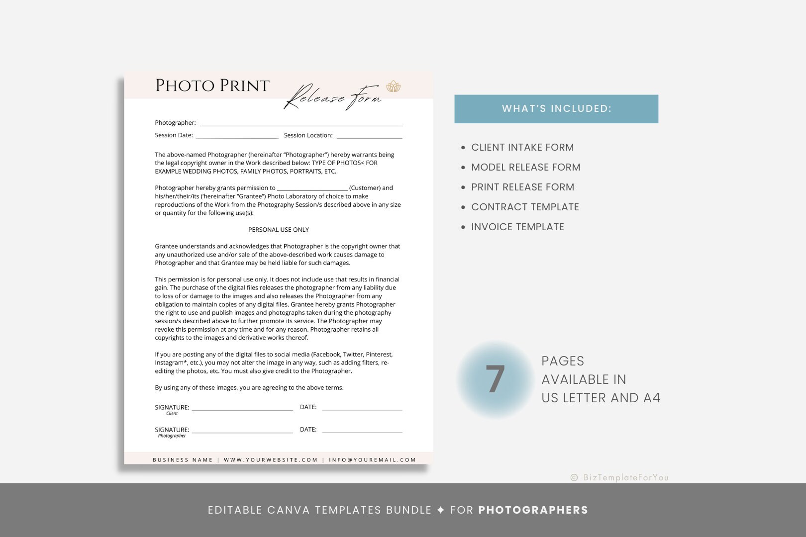 Editable Branding Photography Contract Template, Headshoot Photography ...