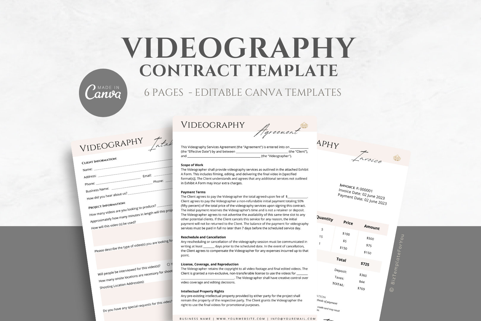 Editable Videography Contract Template, Including Intake Form and ...