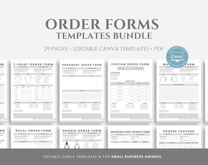 Editable Custom Order Form Bundle: T-shirt, Hat, Hoodie (printable ...